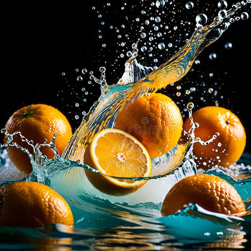 Splash Water Oranges Emerging from a Swirling Vortex of Water Producing ...