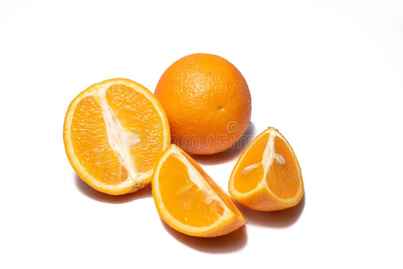 Oranges on White Background. Pieces of Oranges and Whole Oranges Stock ...