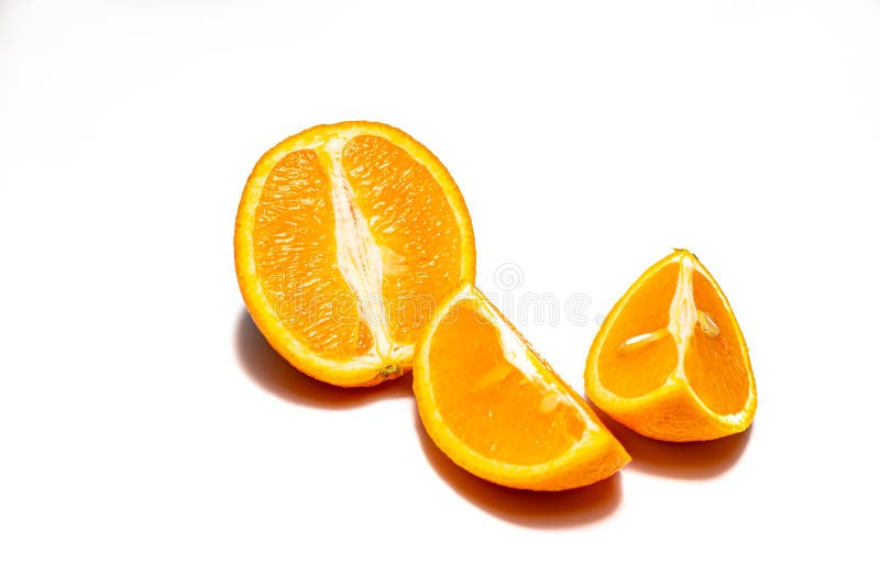 Oranges on White Background. Pieces of Oranges and Whole Oranges Stock ...