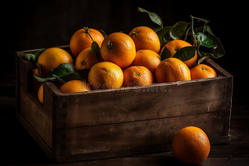 Oranges in a Wooden Box. Generative AI. Stock Illustration ...