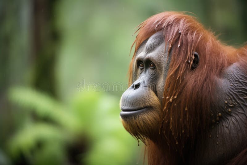 Orangutan in Profile with Rainforest Backdrop Stock Photo - Image of ...