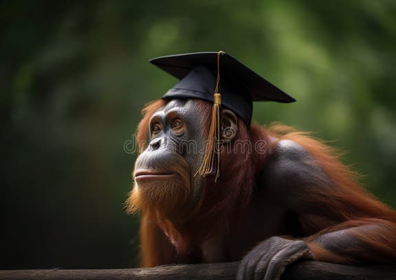 Orangutans Monkey with Graduation Cap on White Background Stock ...