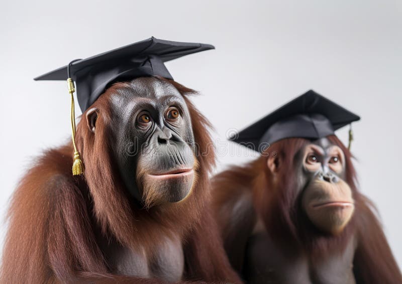 Orangutans Monkey with Graduation Cap on White Background Stock ...