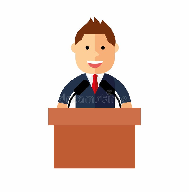 Orator Speaking From The Tribune Public Speaker Stock Vector Illustration Of Flat