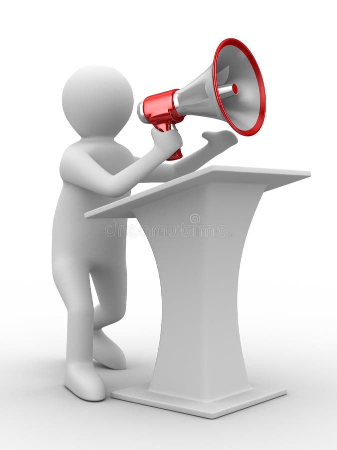 Orator speaks in megaphone stock illustration. Illustration of announce ...