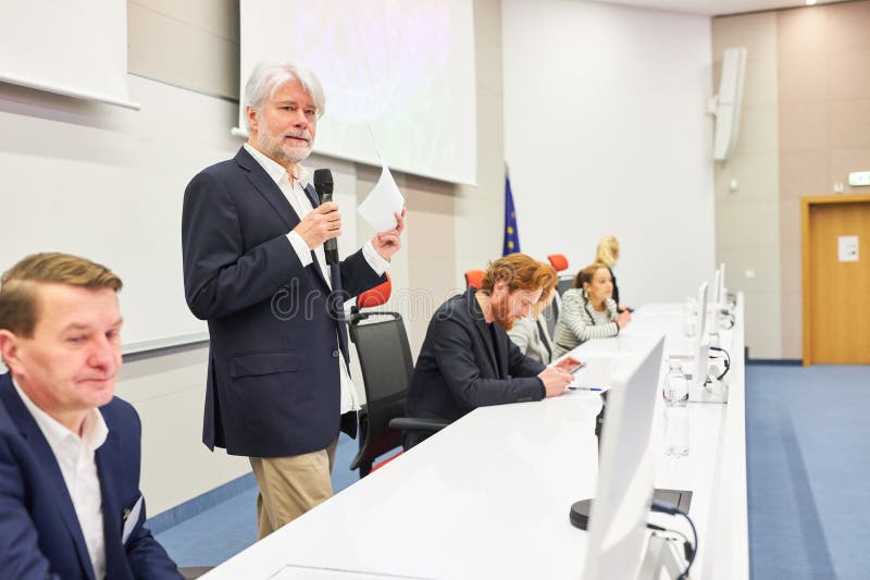 Orator on Stage Giving Speech during Business Event at Auditorium Stock ...