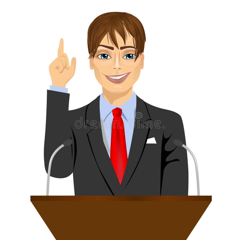Orator Standing Behind a Podium with Microphones Stock Vector ...
