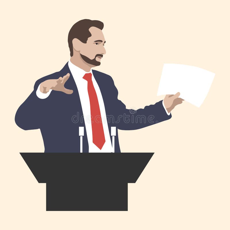 Orator Stands Behind a Podium with Microphones Stock Vector ...