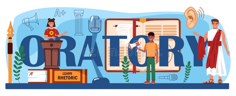 Oratory Typographic Header. Students Training Public Speaking Stock ...