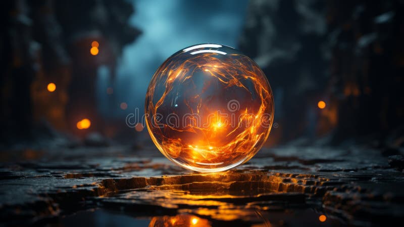 An Orb with Fire Inside of it on a Dark Background Stock Illustration ...