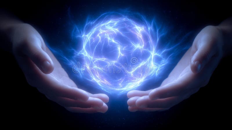 Orb Pulsing between Two Hands in a Dark Space Stock Photo - Image of ...