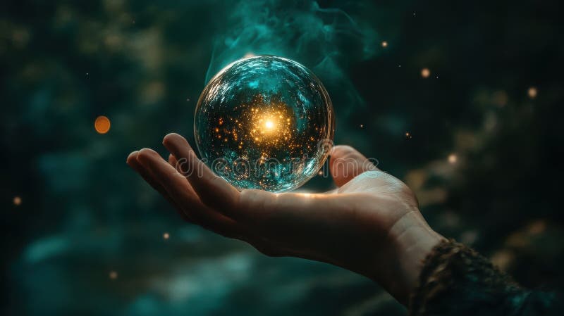 Orb Weaver Hand Holding a Magical Galaxy Sphere Stock Image - Image of ...