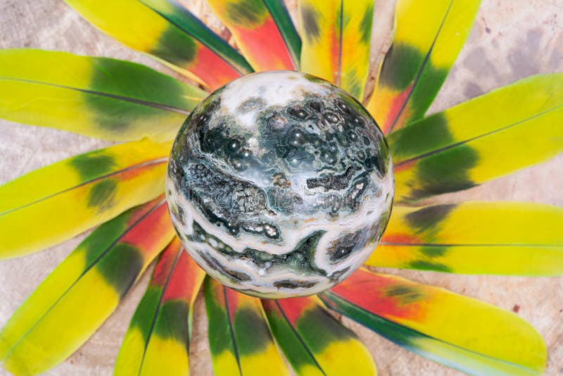 Orbicular Ocean Jasper Sphere with Crystallized Vugs from Madagascar in ...