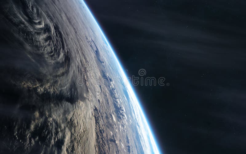 Orbit of the Planet Earth. View from Space through Cosmic Dust Stock ...