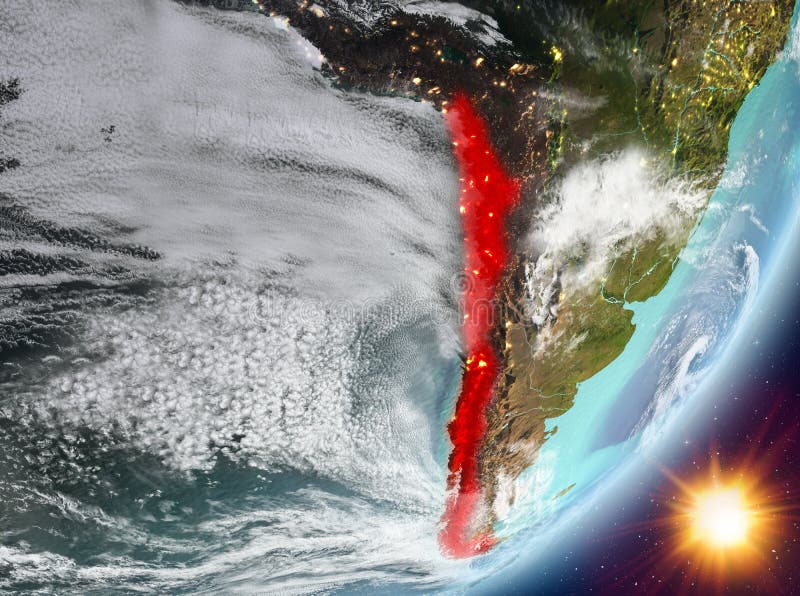 Orbit View of Chile during Sunrise Stock Illustration - Illustration of ...