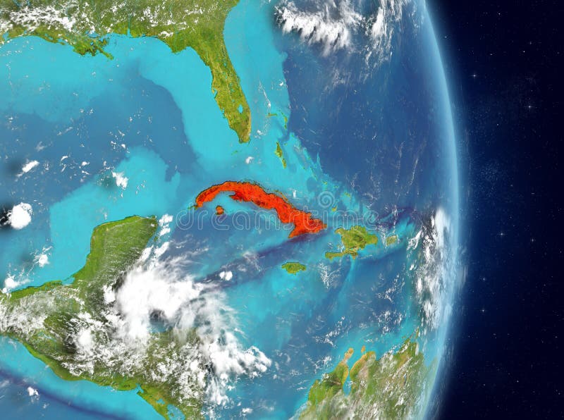 Orbit view of Cuba in red stock image. Image of south - 119362871