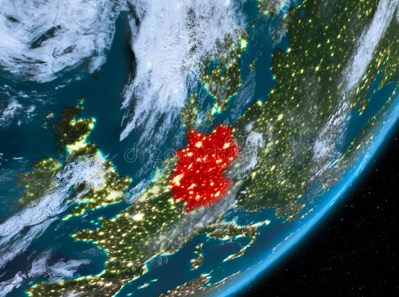 Orbit View of Germany at Night Stock Illustration - Illustration of ...