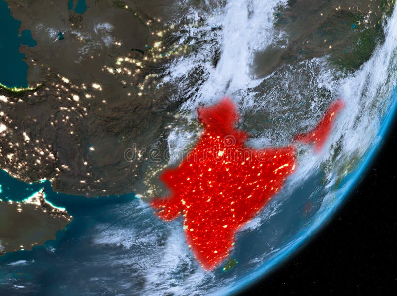 Orbit View of India at Night Stock Illustration - Illustration of night ...