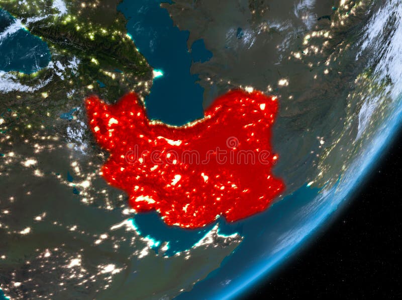 Orbit View of Iran at Night Stock Illustration - Illustration of iran ...