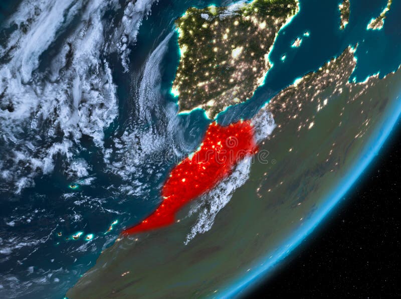 Orbit View of Morocco at Night Stock Illustration - Illustration of ...