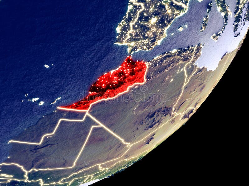 Orbit View of Morocco at Night Stock Illustration - Illustration of ...
