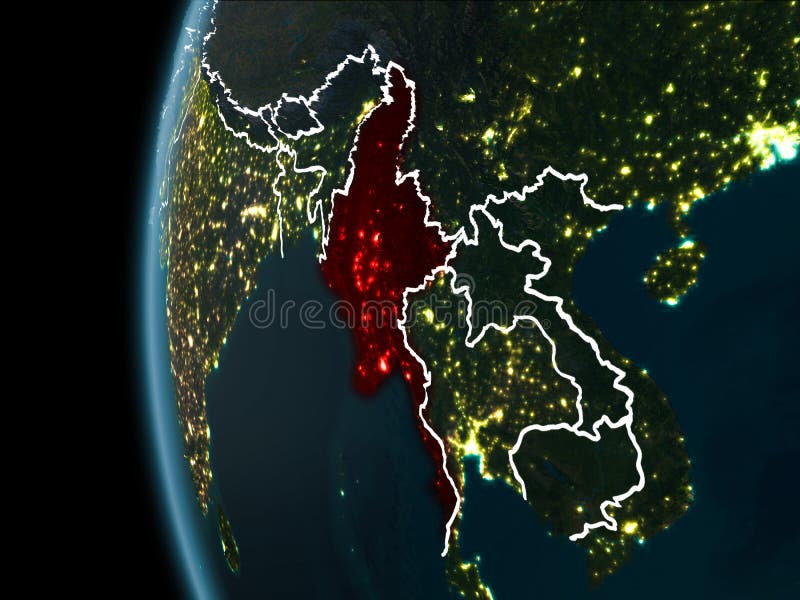 Myanmar from Space at Night Stock Illustration - Illustration of ...