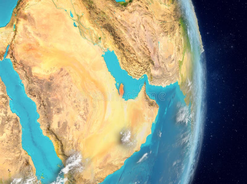 Orbit view of Qatar in red stock illustration. Illustration of earth ...