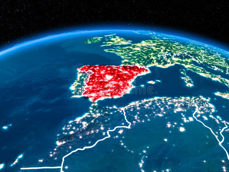 Spain from space at night stock illustration. Illustration of orbit ...