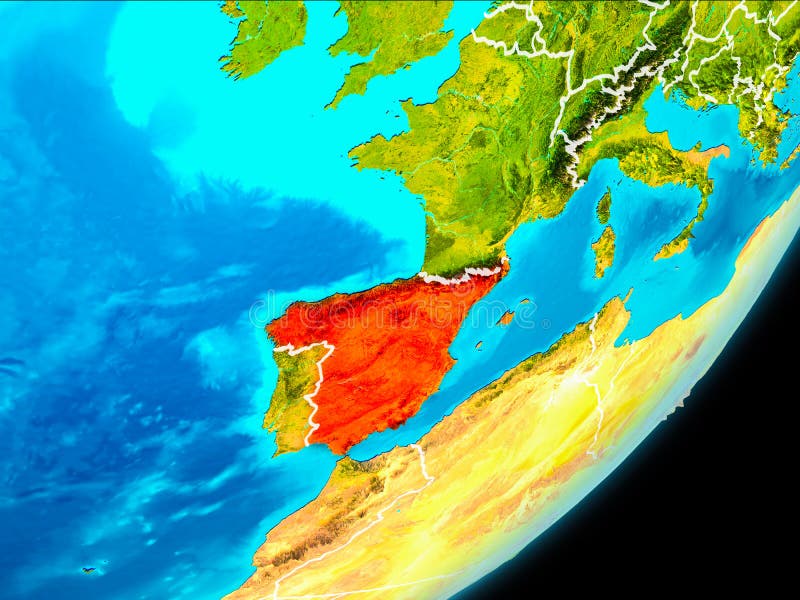 Orbit view of Spain stock illustration. Illustration of render - 114396972