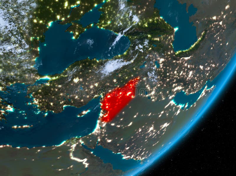 Orbit View of Syria at Night Stock Illustration - Illustration of ...