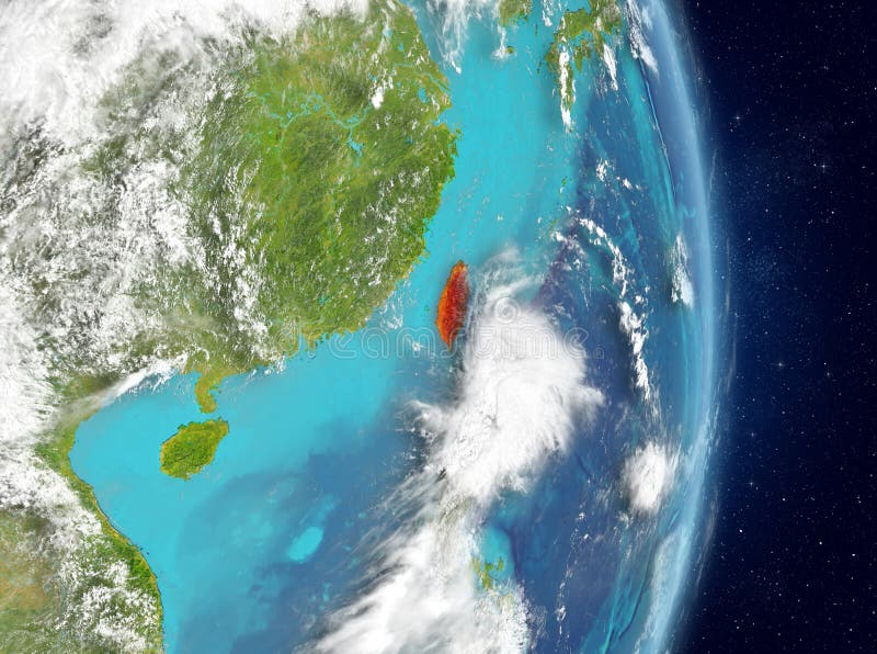 Orbit View of Taiwan in Red Stock Illustration - Illustration of space ...
