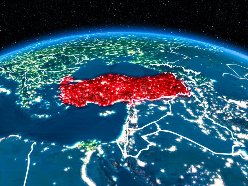 Turkey from space at night stock image. Image of earth - 107281995