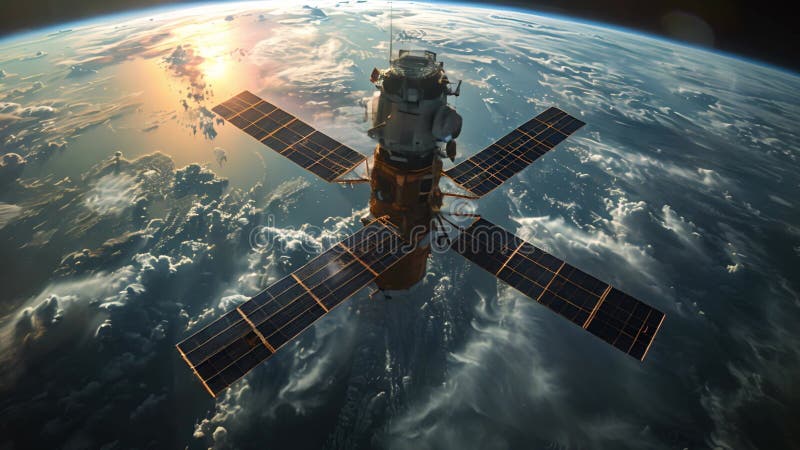 Orbital Sentinel: Satellite Orbits Earth in Animated Sequence. Stock ...