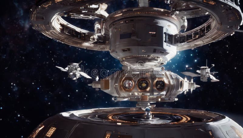 Orbital Space Station with Docking Shuttles Stock Image - Image of ...