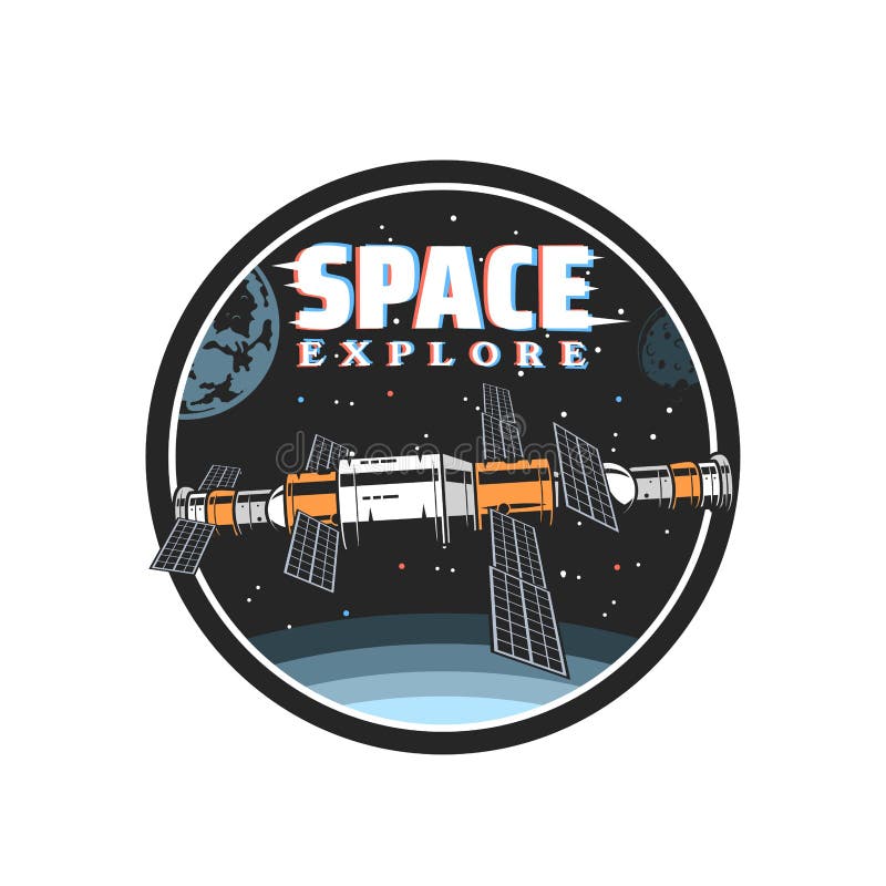 Orbital Station in Space Retro Icon or Emblem Stock Vector - Illustration of station, universe ...