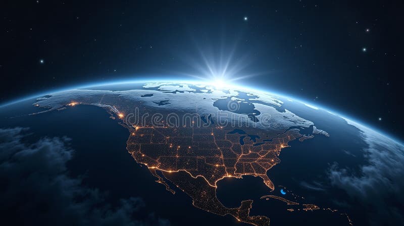 Orbital View of North America Illuminated by Celestial Light Stock ...