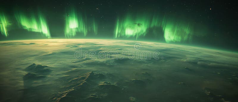Orbital View of a Planet Illuminated by Vibrant Auroras in Deep Space ...