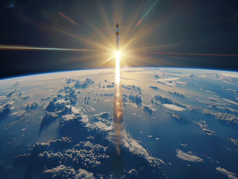 Orbital View of a Rocket Going into Space Stock Illustration ...