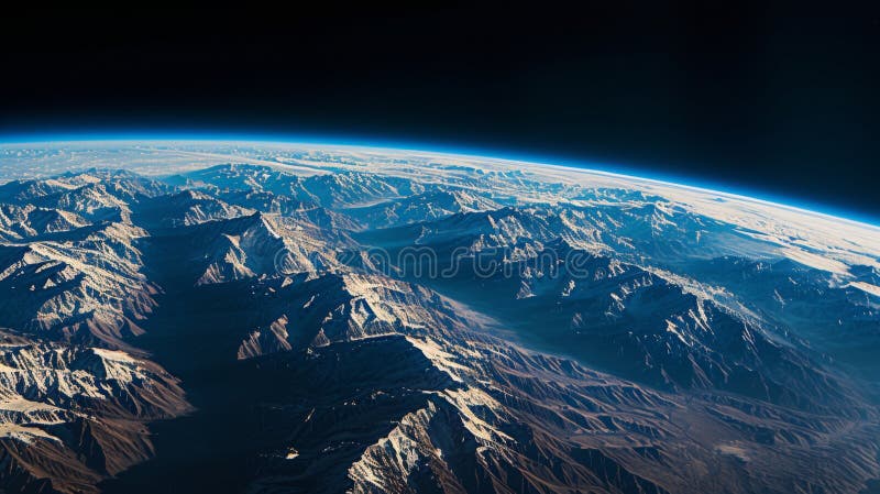 Orbital View of Sunlit Mountain Ranges on Earth Stock Image - Image of ...