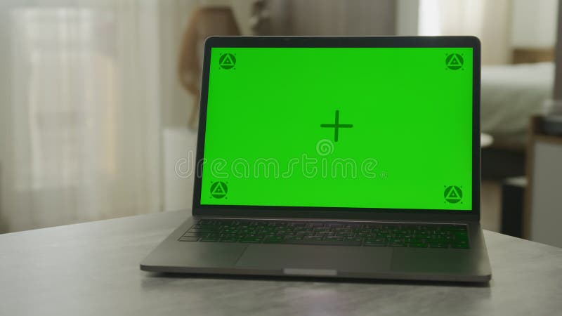 Orbiting Around Green Screen Laptop with Markers Stock Video - Video of ...