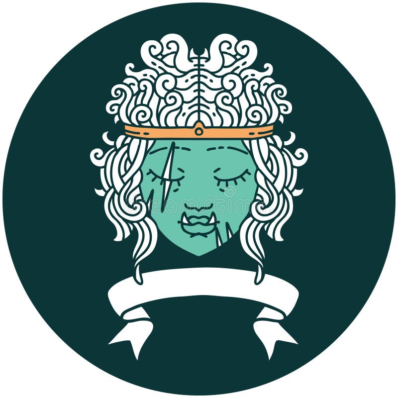 Orc Barbarian Character Face with Banner Icon Stock Vector ...