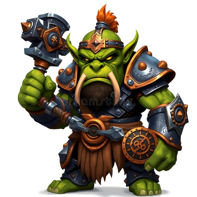 Orc Warrior with Iron Armor and Warhammer Stock Illustration ...