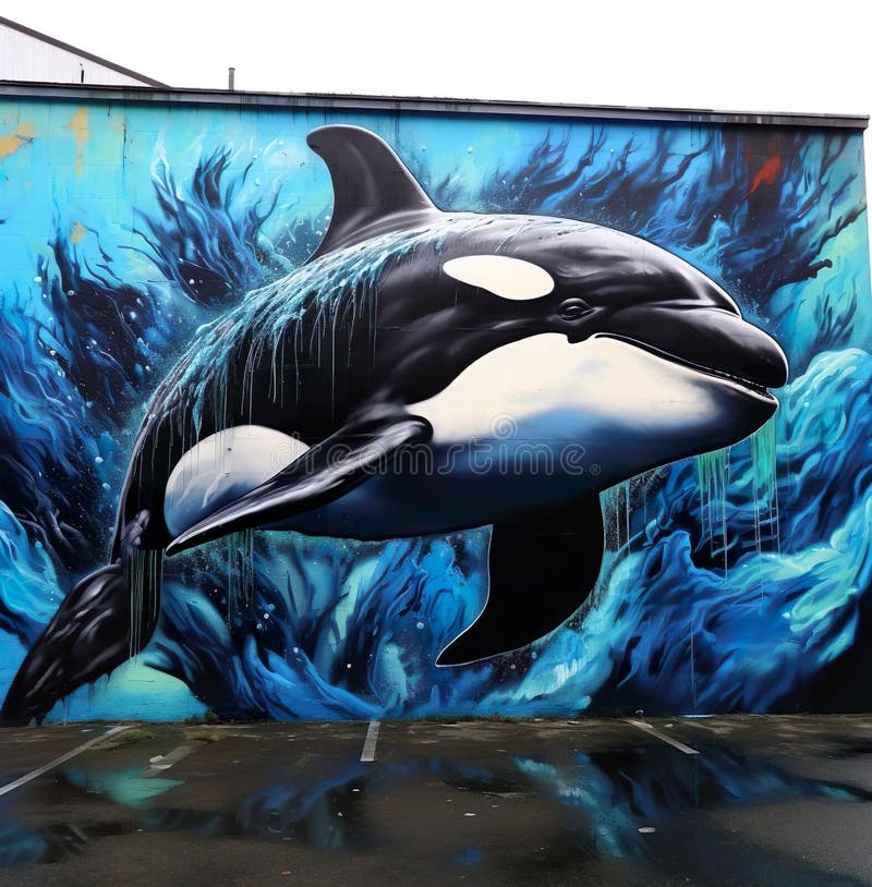 An Orca Graffiti Painting on the Wall Stock Image - Image of fish, swim ...