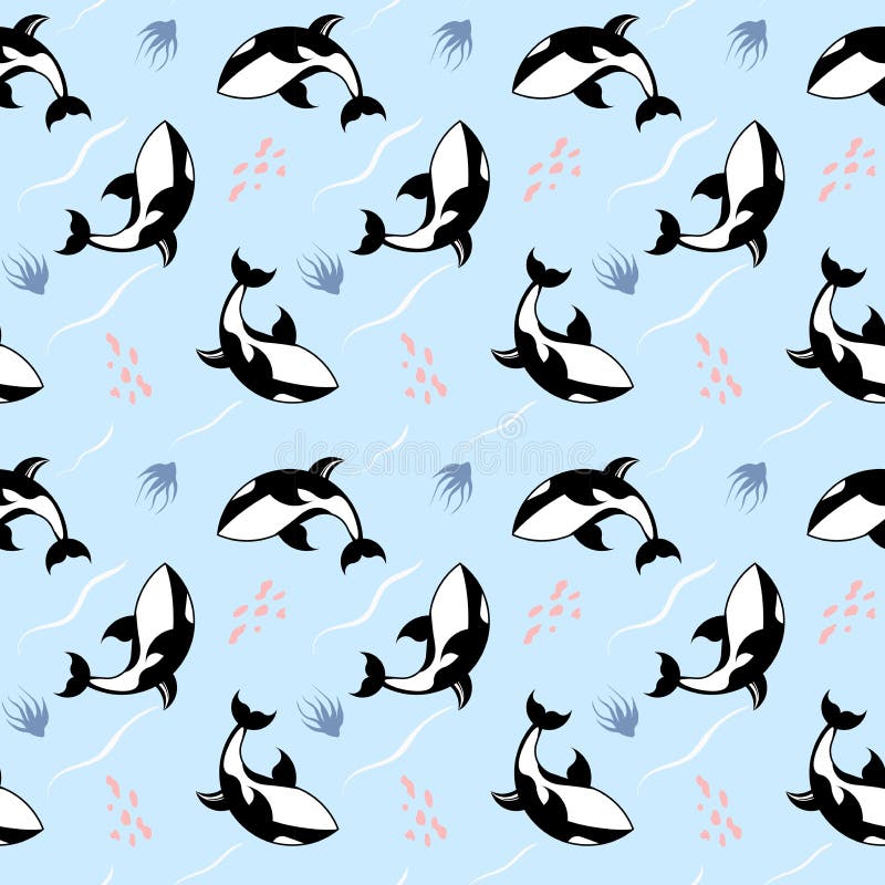 Orca Ocean Pattern Vector Illustration Stock Vector - Illustration of ...