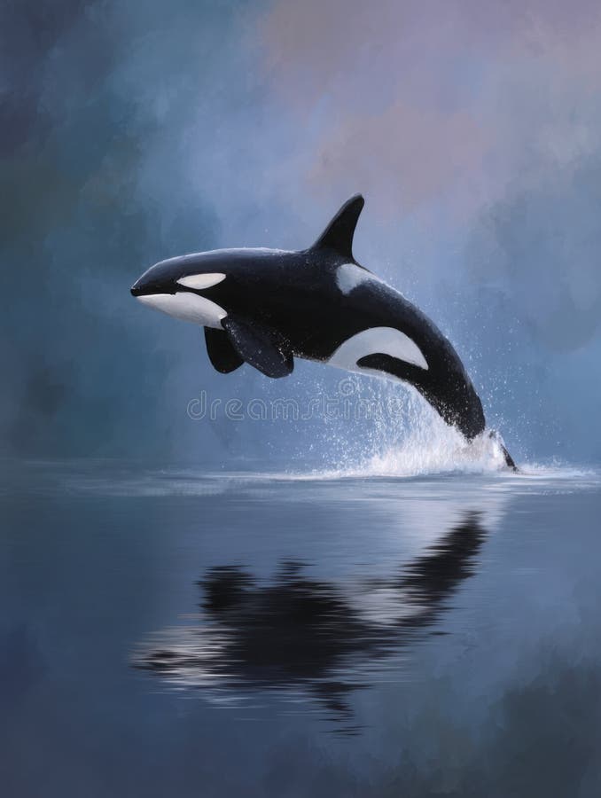 Majestic Orca Leaps from Calm Ocean Waters during Sunrise, Creating a ...