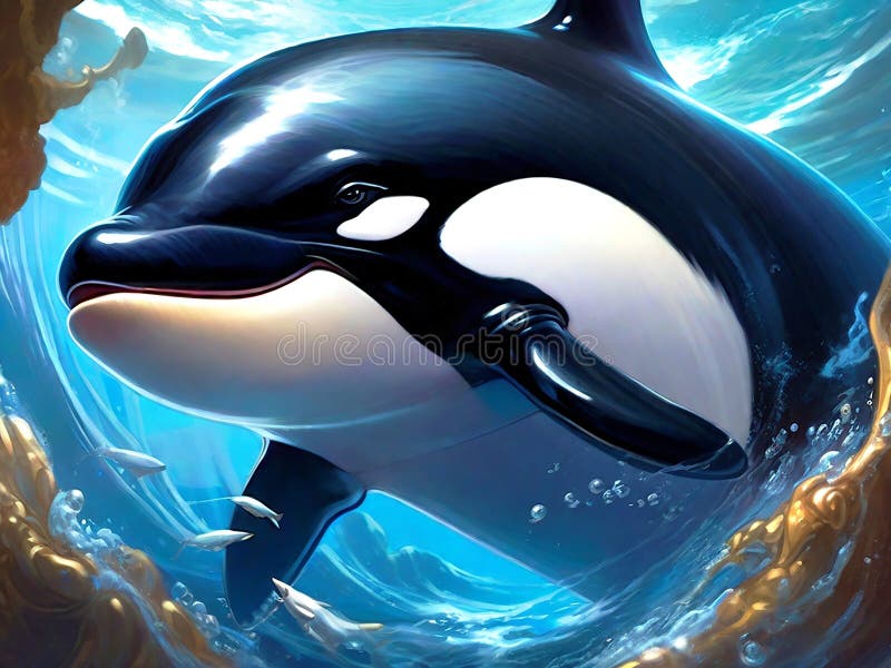 Orca Playtime in the Sea stock illustration. Illustration of device ...