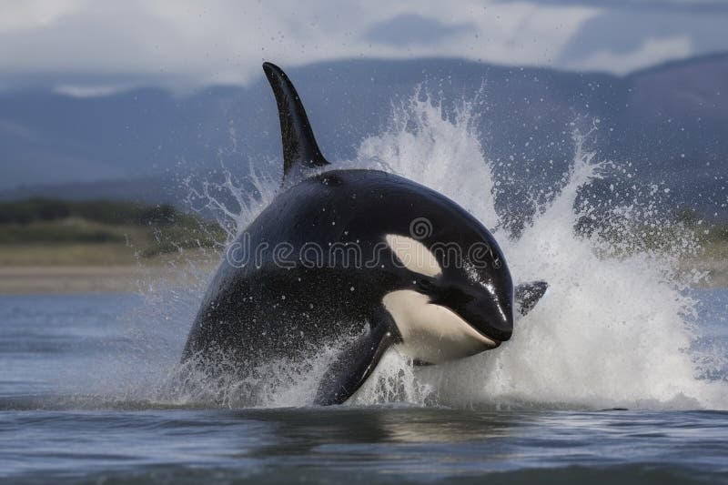 Orca Jumping from Water, Created with Generative AI Stock Illustration ...