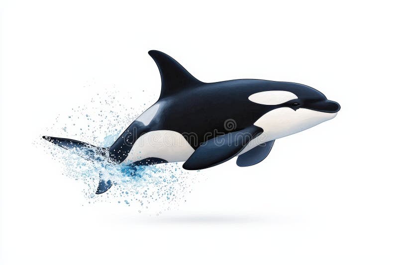 Orca Whale Leaping from Water Splash Stock Illustration - Illustration ...