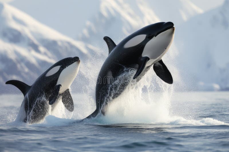 Orcas Breaching in the Arctic Waters, Real Photo Killer Whale, AI ...