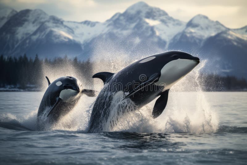 Orcas Breaching in the Arctic Waters, Real Photo Killer Whale, AI ...